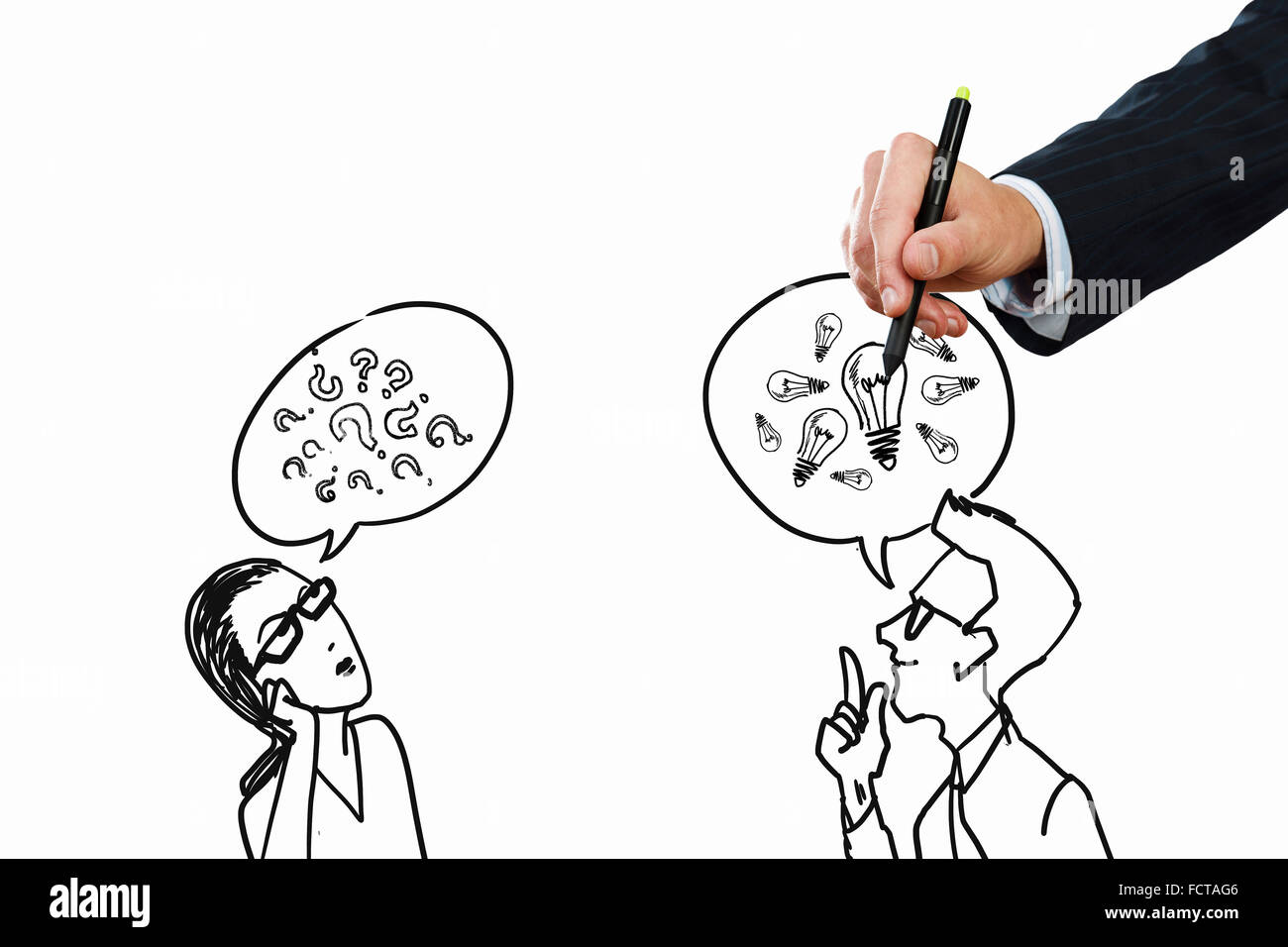 Close up of hand drawing dialogue between two on white background Stock ...