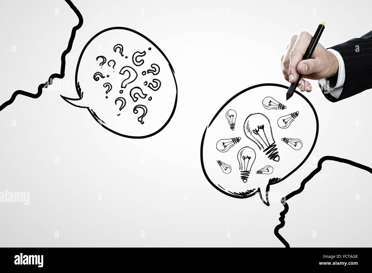 Close up of hand drawing dialogue between two on white background Stock ...