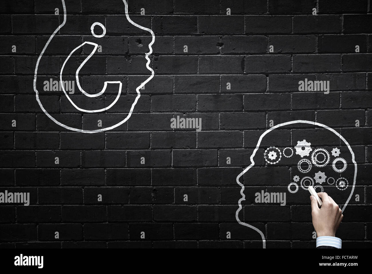 Close up of hand drawing dialogue between two on black wall Stock Photo ...