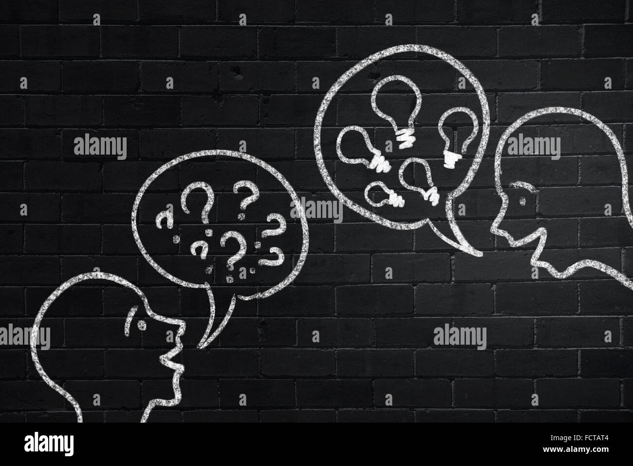 Close up of hand drawing dialogue between two on black wall Stock Photo ...