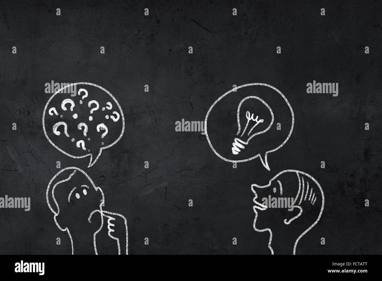 Close up of hand drawing dialogue between two on black wall Stock Photo ...