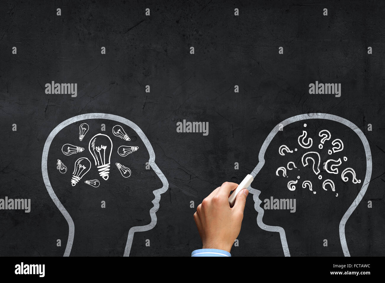 Close up of hand drawing dialogue between two on black wall Stock Photo ...