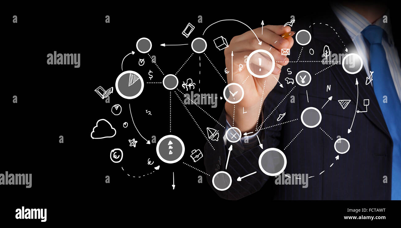 Human hand drawing connection lines of network concept Stock Photo - Alamy