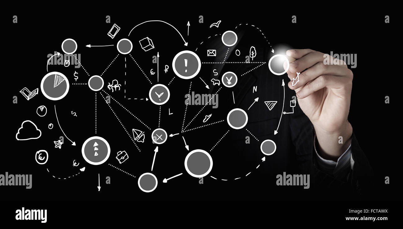 Human hand drawing connection lines of network concept Stock Photo - Alamy