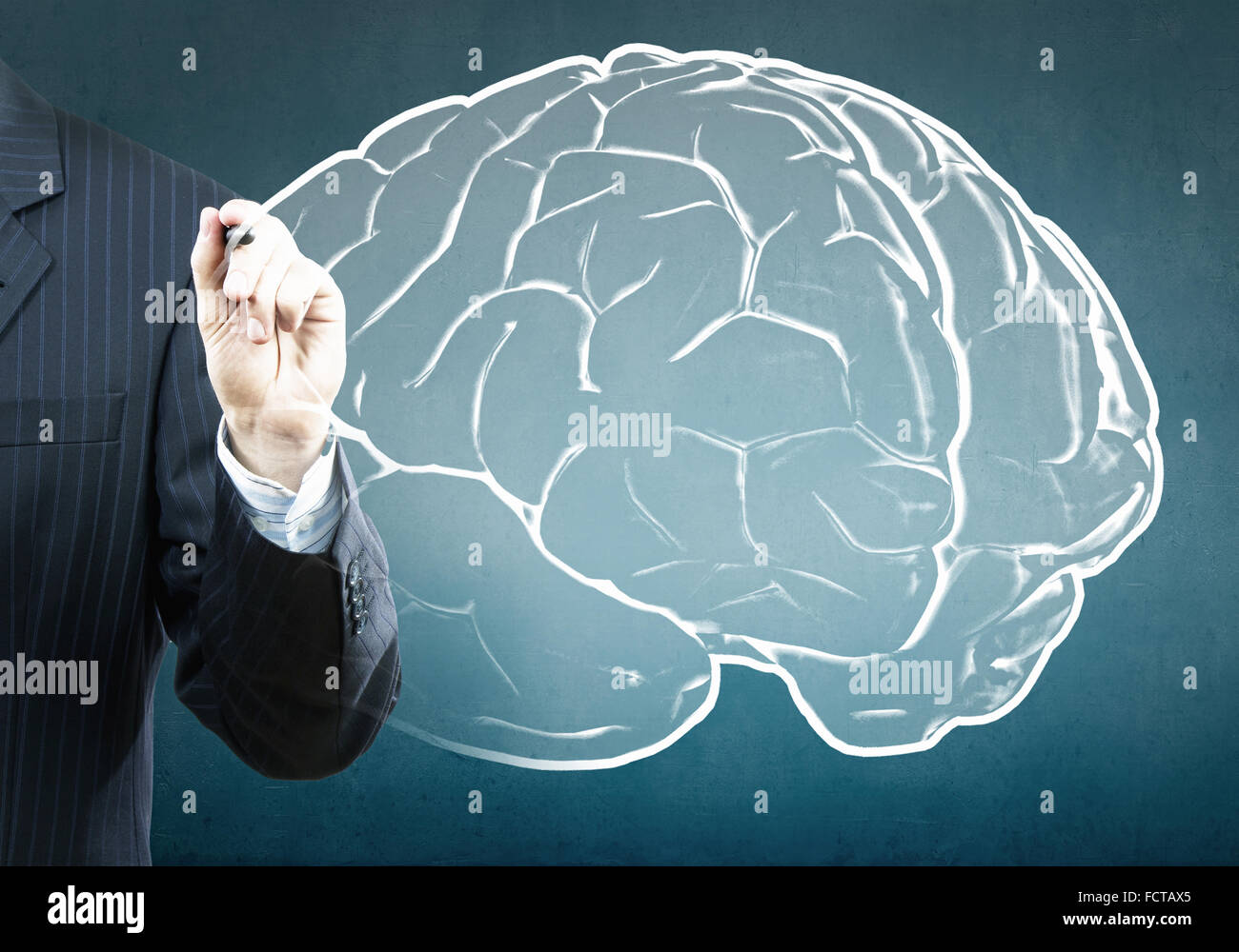 Close up of businessman drawing human brain on screen Stock Photo - Alamy