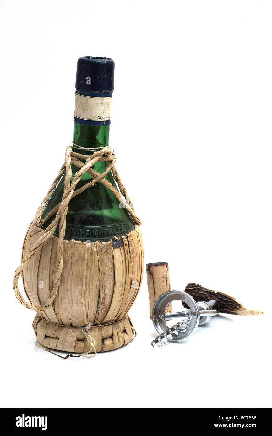 old italian wine bottle on white Background Stock Photo - Alamy