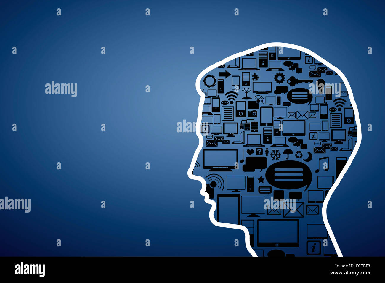 Silhouette of human head with technology concepts instead of brain ...