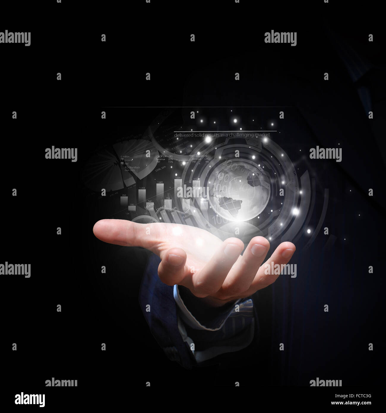 Close up of businessman hand showing digital planet Stock Photo - Alamy