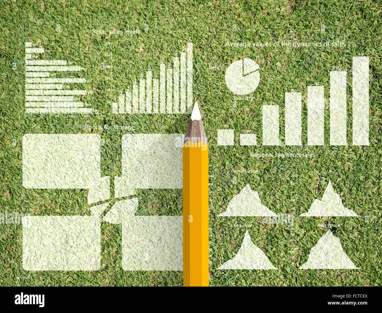 Market concept with pencil drawing graphs and diagrams Stock Photo - Alamy