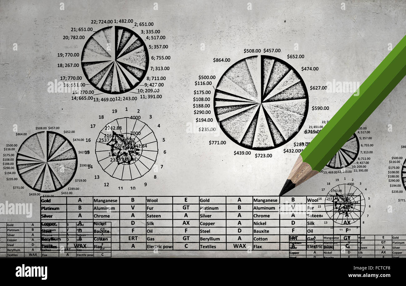 Market concept with pencil drawing graphs and diagrams Stock Photo - Alamy