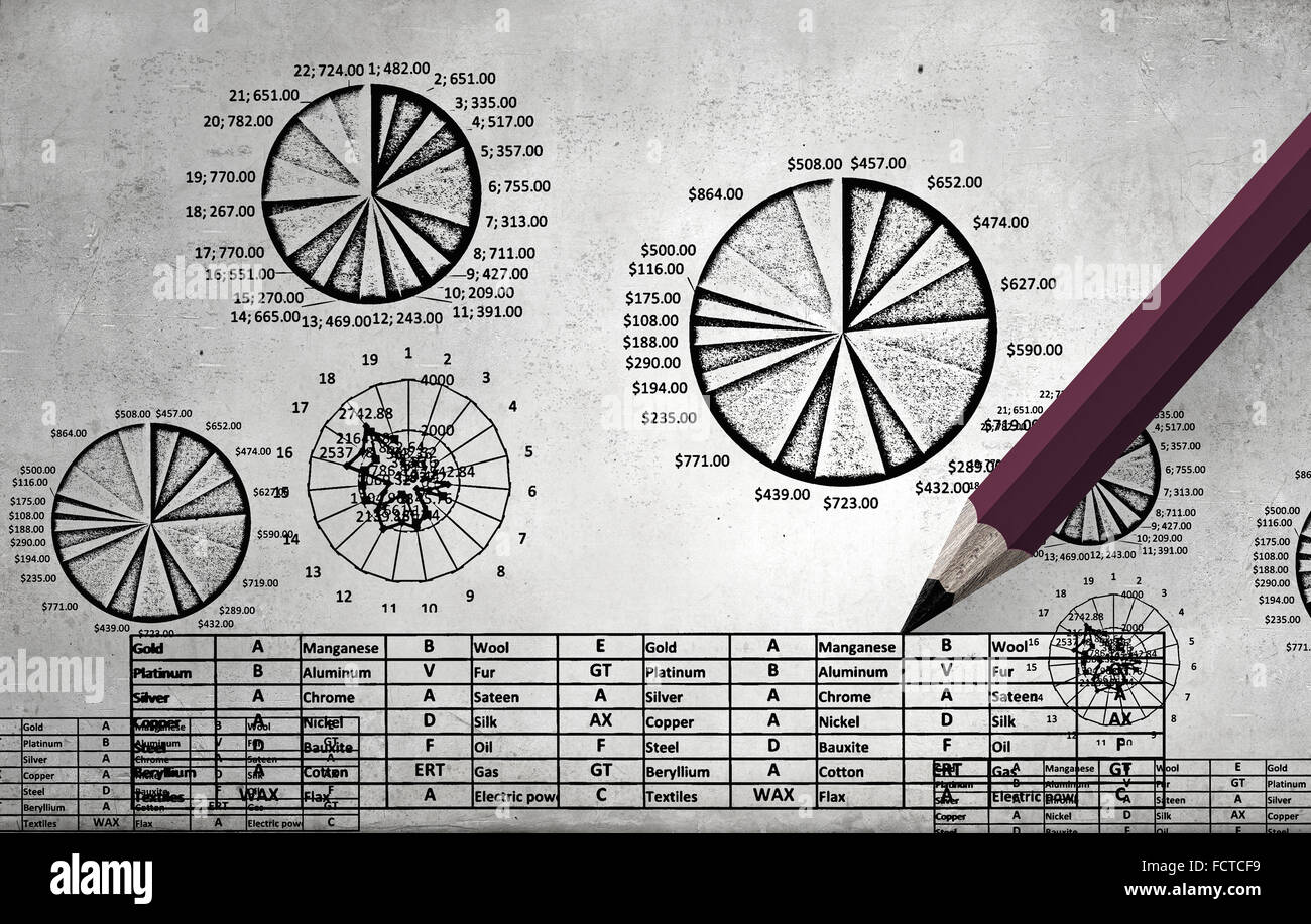 Market concept with pencil drawing graphs and diagrams Stock Photo - Alamy