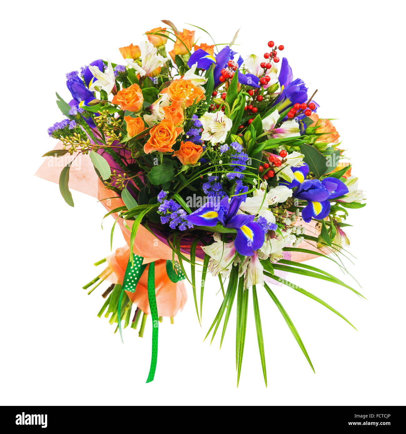 Delicate beautiful bouquet of nerine, iris, alstroemeria, roses and ...