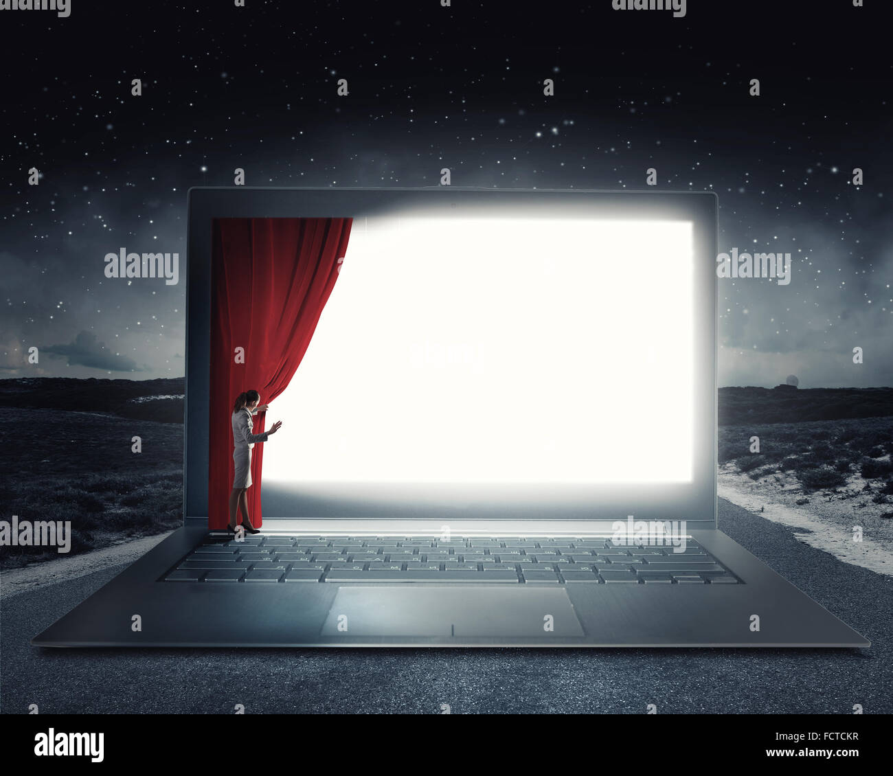 Hand opening red curtain on hi-res stock photography and images - Alamy