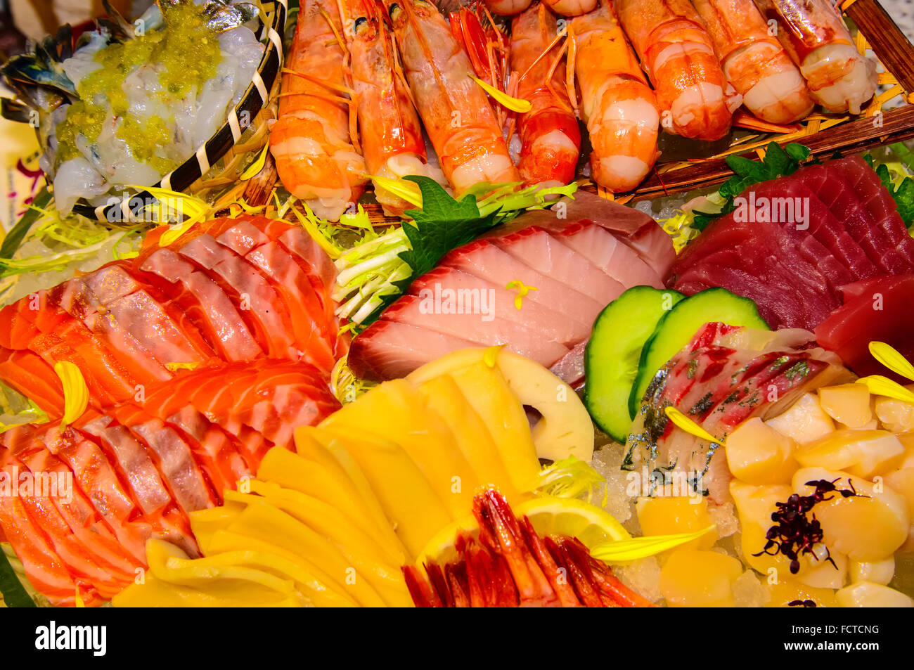 Assorted Japanese Sushi and Sashimi Stock Photo - Alamy