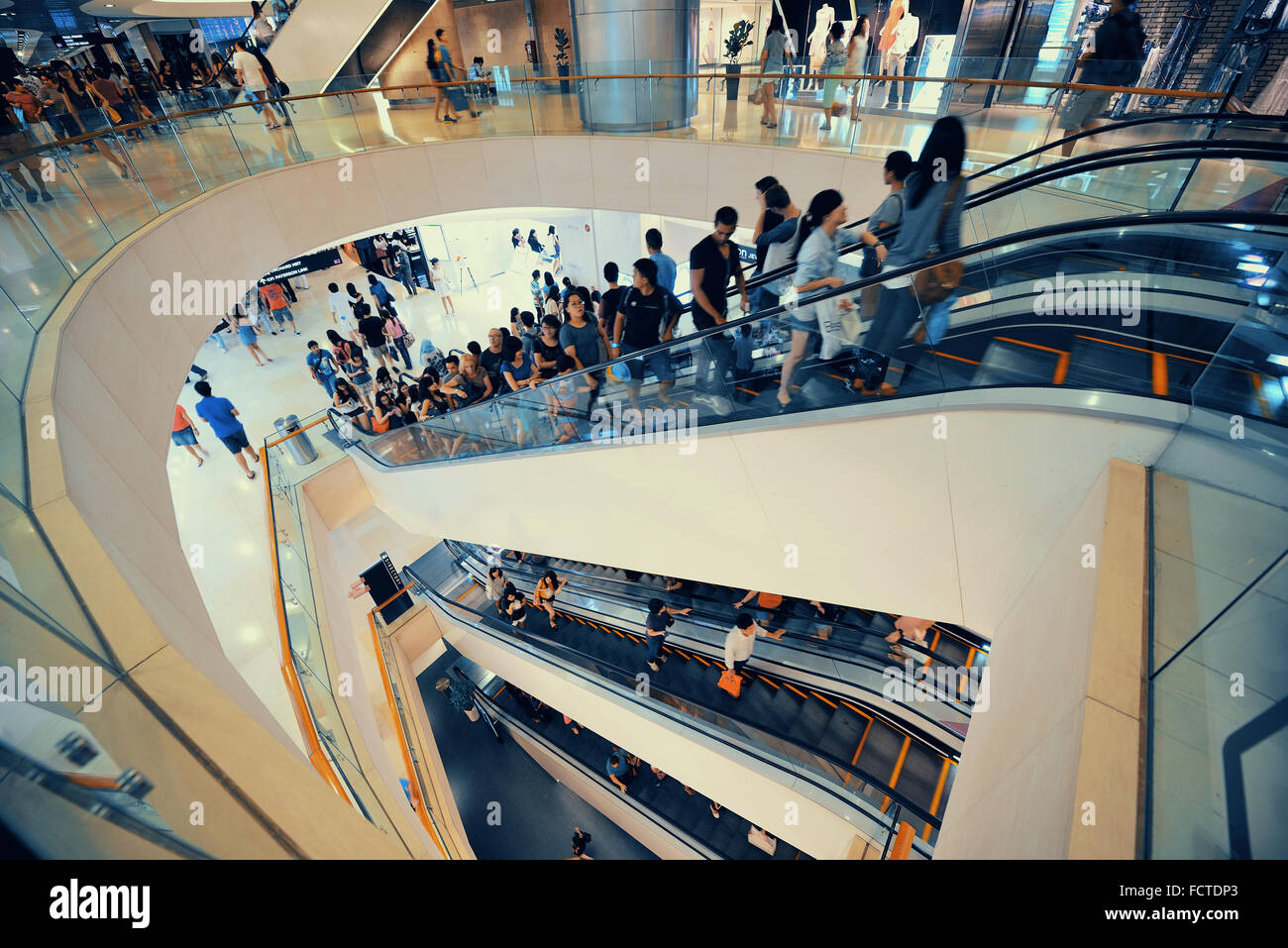 SINGAPORE - APR 5: Singapore city shopping mall interior view on April ...