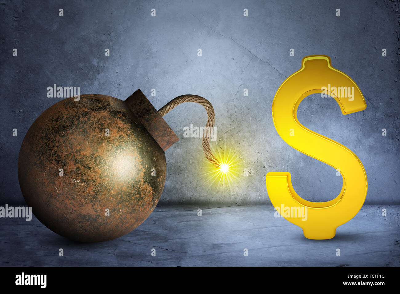 Golden dollar sign with bomb Stock Photo - Alamy