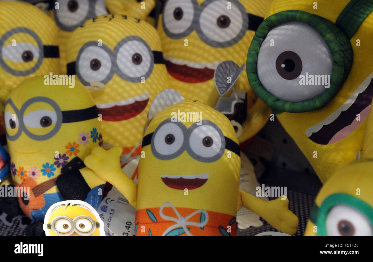 Augsburg, Germany. 22nd Jan, 2016. Minions soft toys are on display ...