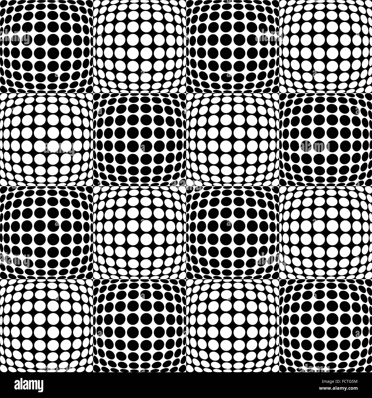 Circles with 3d convex, bulging distortion effect. Abstract monochrome ...