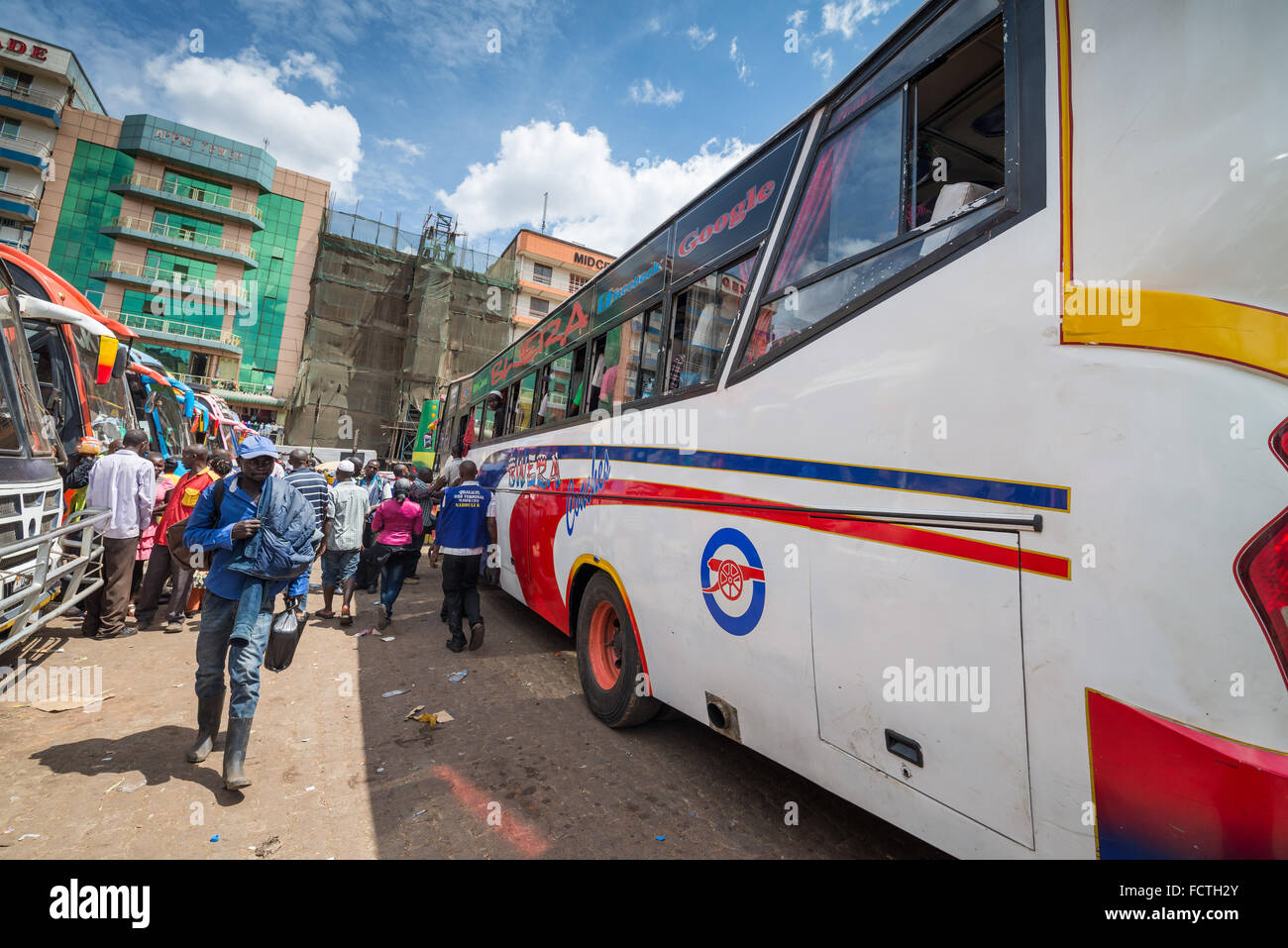 Street scene in the Qualicell Bus Terminal, Kampala, Uganda, Africa ...