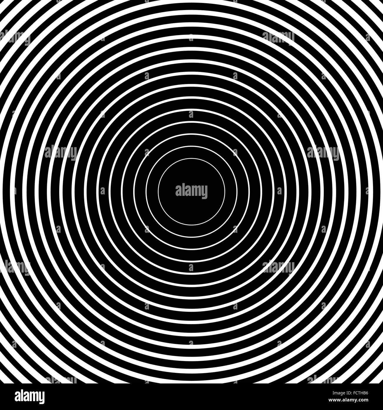 Radiating, radial circles monochrome pattern / background. Abstract minimal vector. Ripple ...