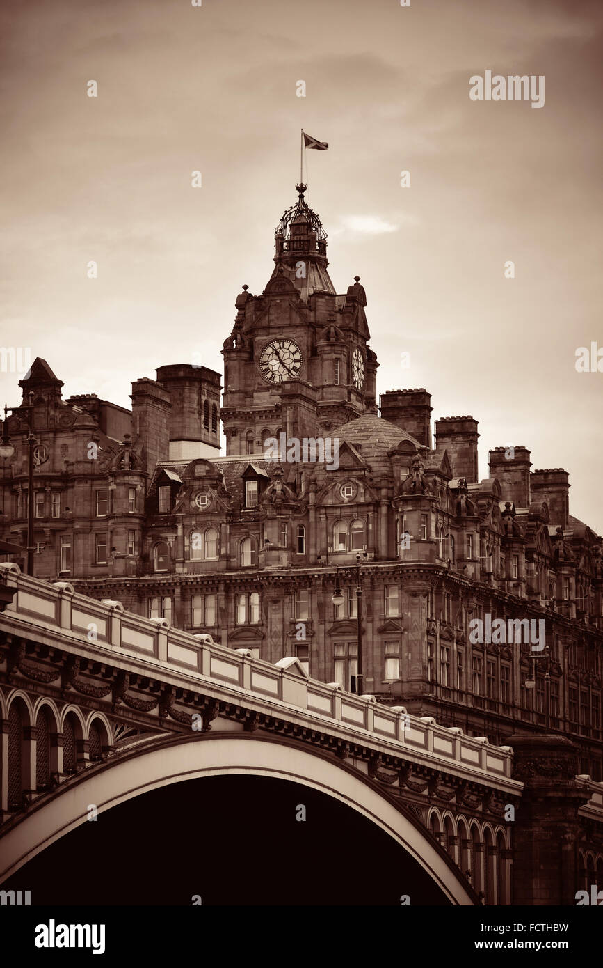 Balmoral Hotel bell tower with bridge and Edinburgh city view Stock ...