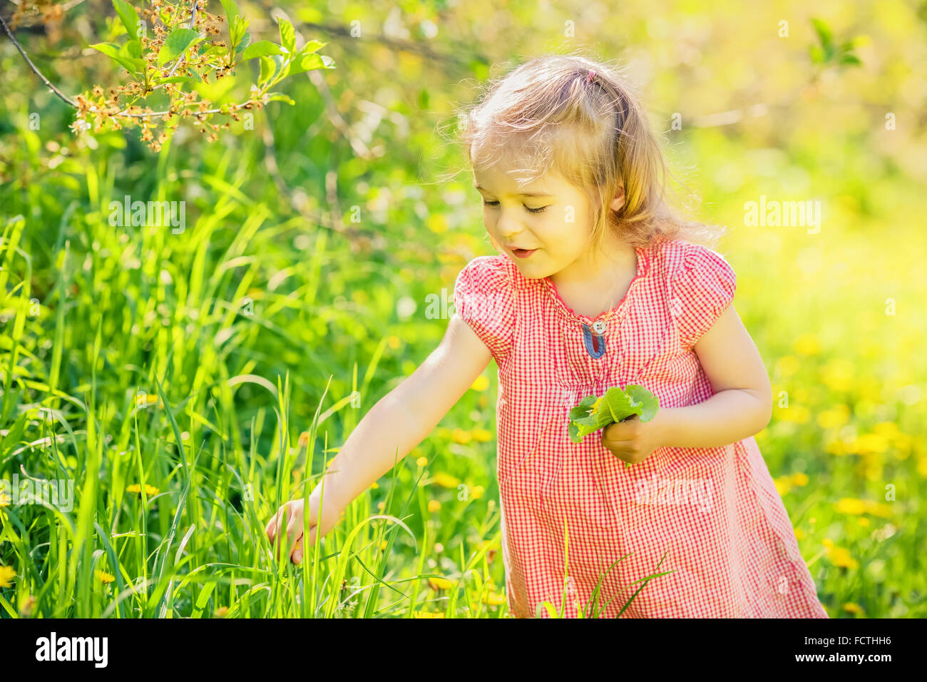 Happy little girl in spring sunny park Stock Photo - Alamy