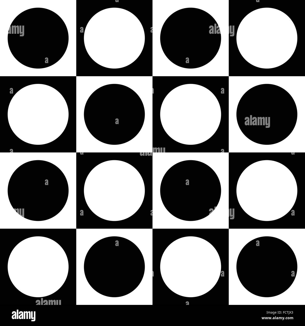 Simple monochrome checkered pattern with circle and squares shapes ...