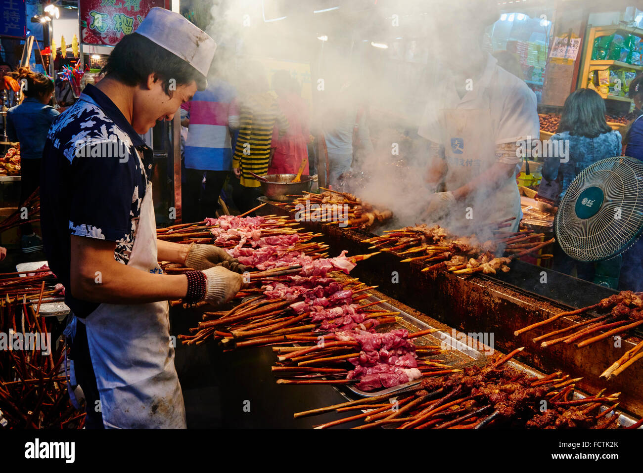 China, Shaanxi province, Xian, Hui neighborhood, food market, kebab ...
