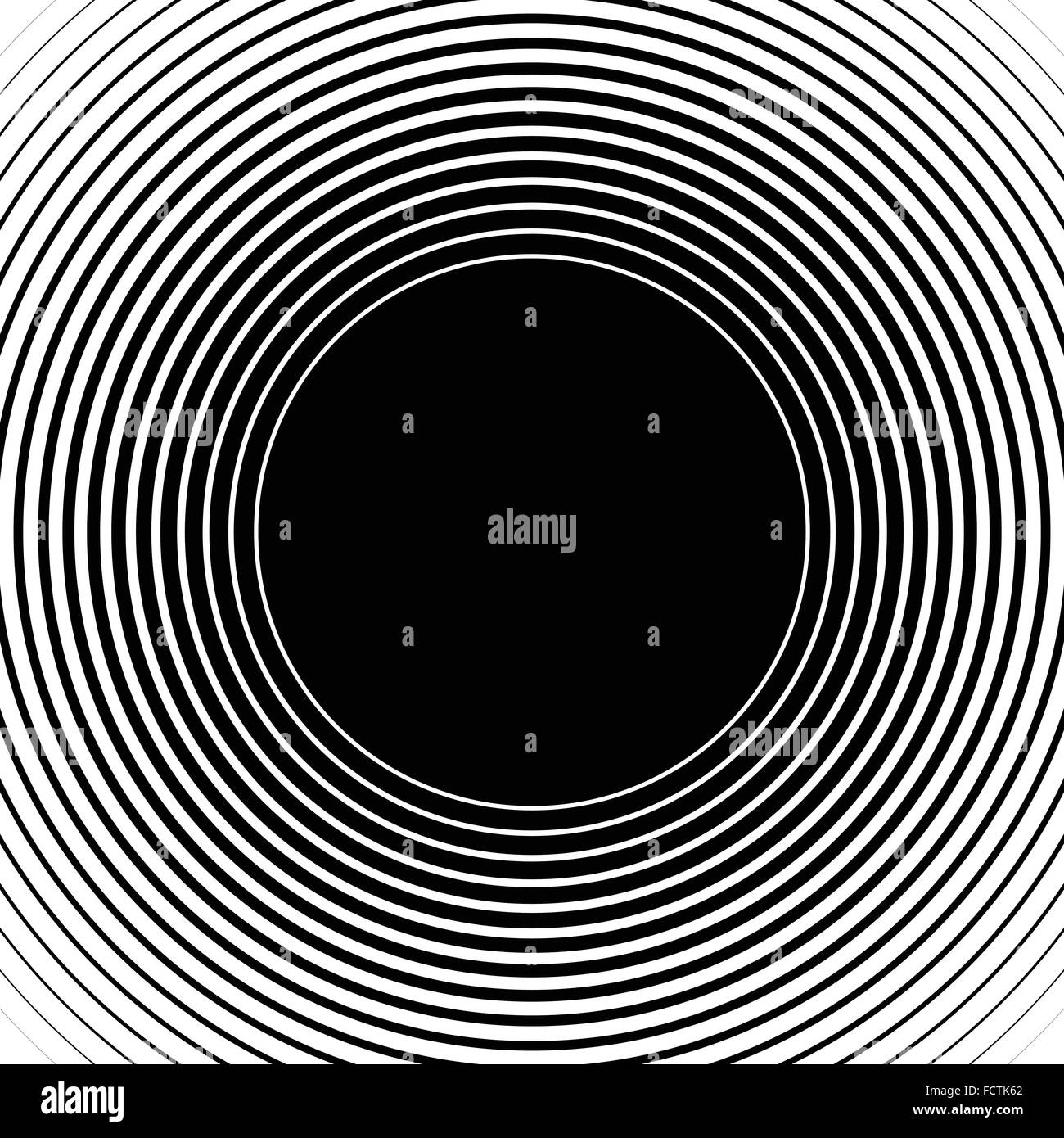 Radiating, radial circles monochrome pattern / background. Abstract minimal vector. Ripple ...