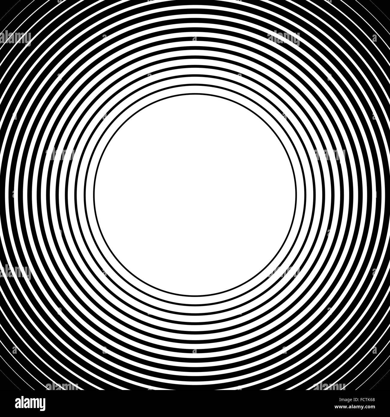 Radiating, radial circles monochrome pattern / background. Abstract ...