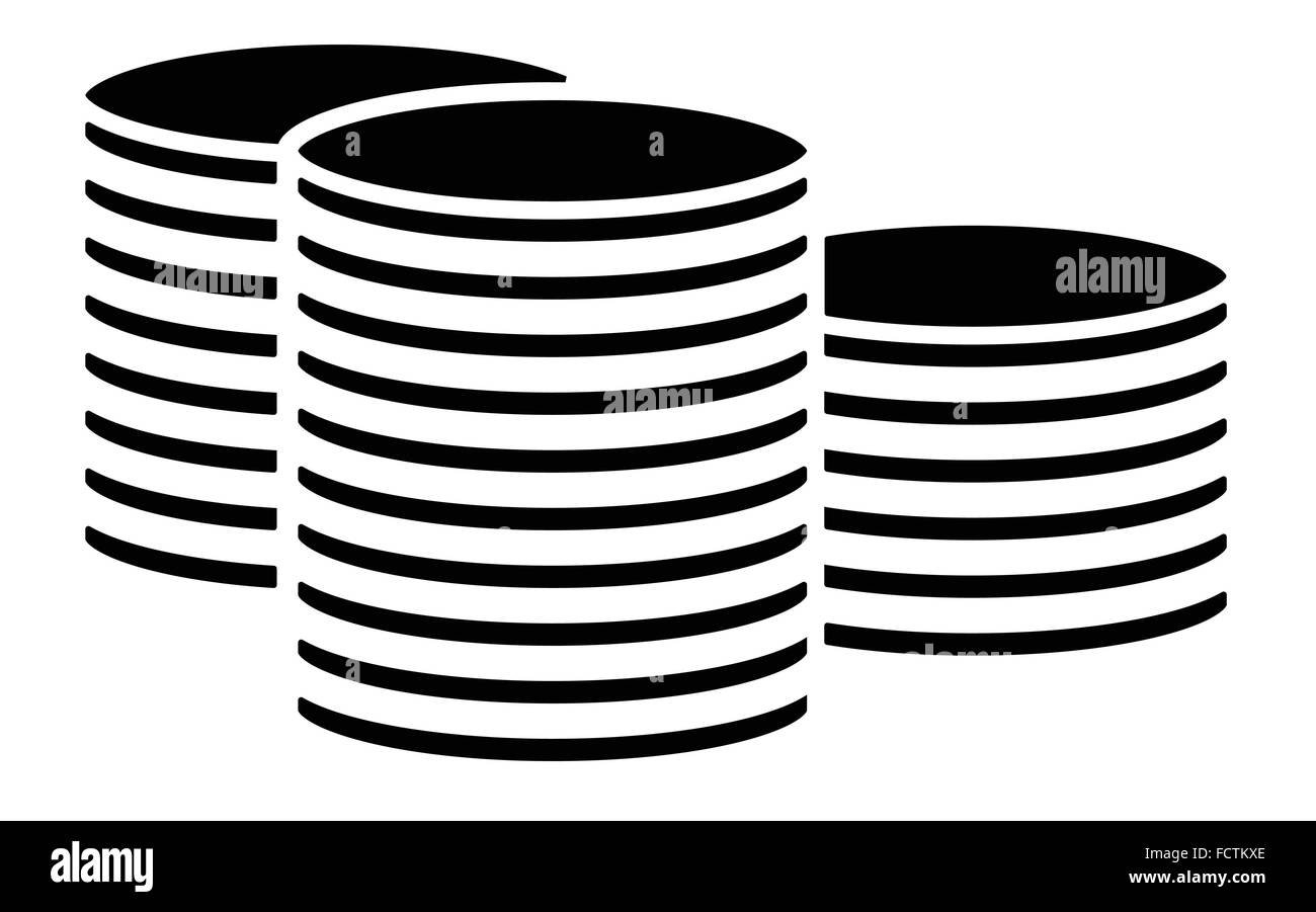 Black coin stack, pile symbol, cylinder shapes. Vector illustration ...