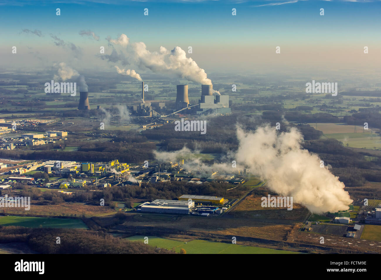 Aerial view, Westfalen power plant RWE Power, coal power plant, a ...