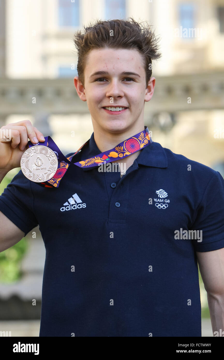 Gymnastic (Pommel Horse) bronze medallist Brinn Bevan (GBR) poses with ...