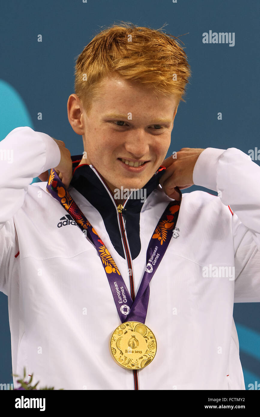 James Heatly (GBR) celebrates with his gold medal. Men's 3m Springboard ...