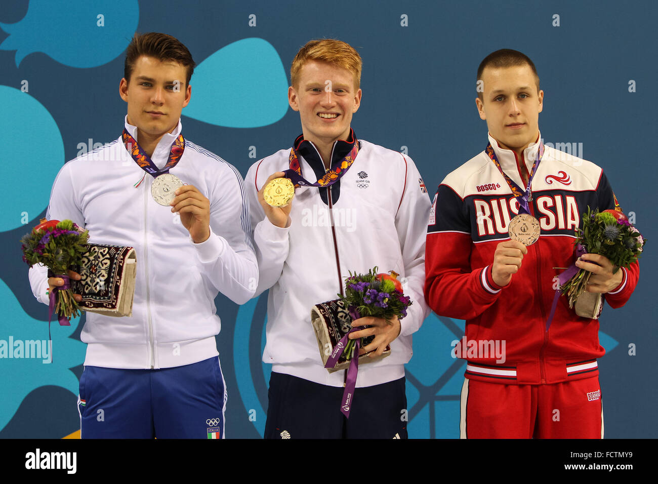 (L-R) Ruslan Adriano Cristofori (ITA), James Heatly (GBR) and Ilia Molchanov (RUS) with their ...