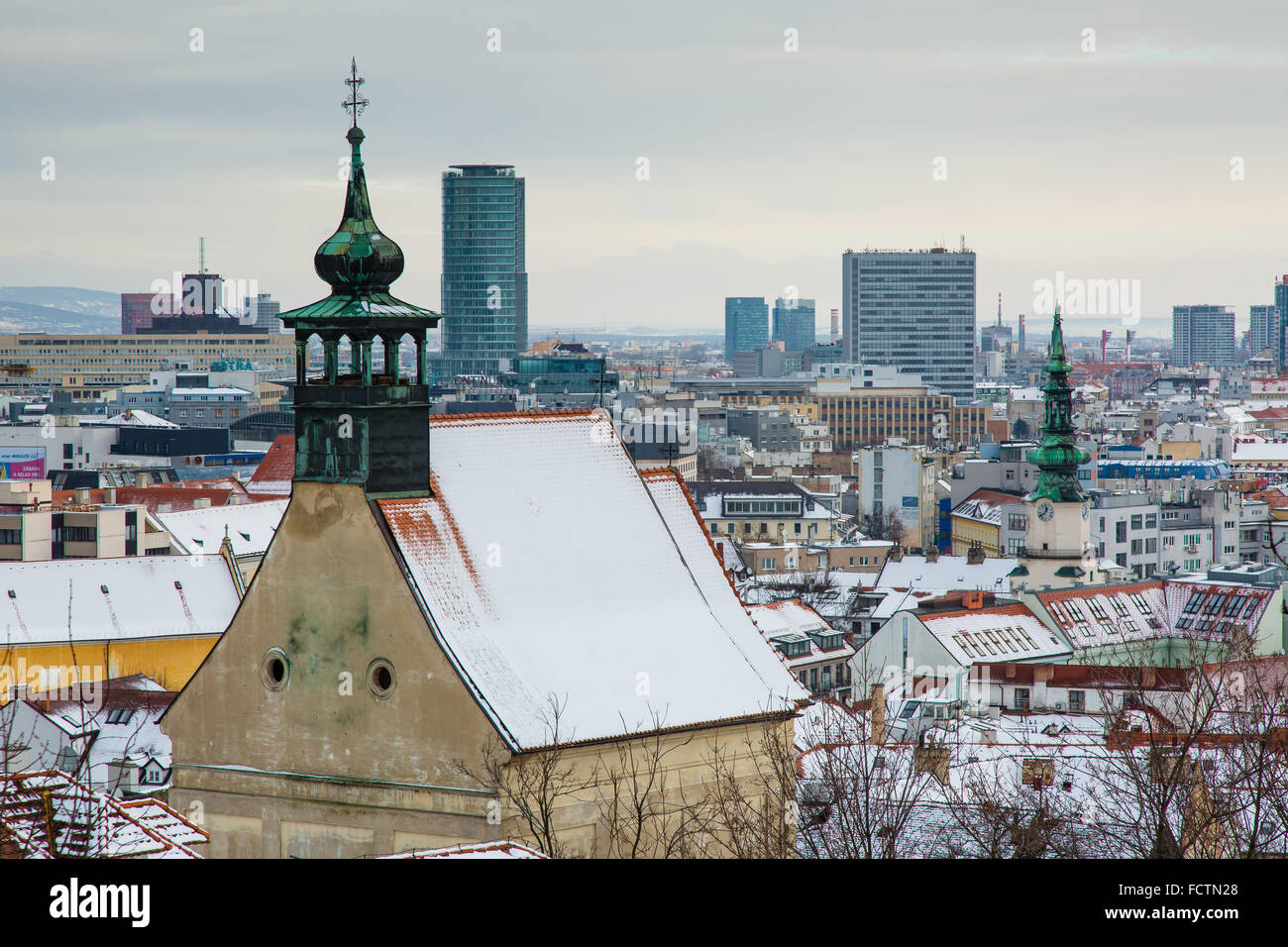 Bratislava, Slovakia - January 24th, 2016: Winter view of the city from ...