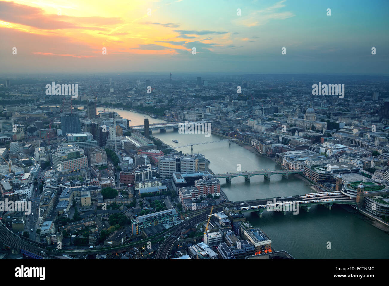 London rooftop view panorama at sunset with urban architectures and ...