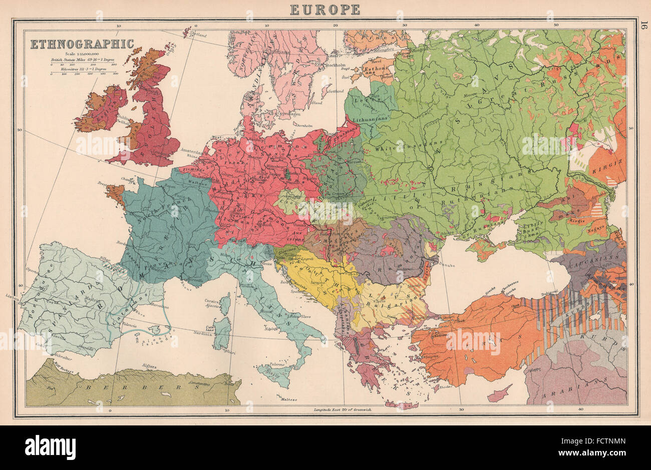 EUROPE ETHNOGRAPHIC: Races Racial. BARTHOLOMEW, 1924 vintage map Stock ...