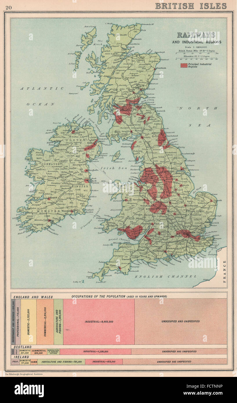 BRITISH ISLES:Railways and Industrial Regions.Occupations.BARTHOLOMEW ...