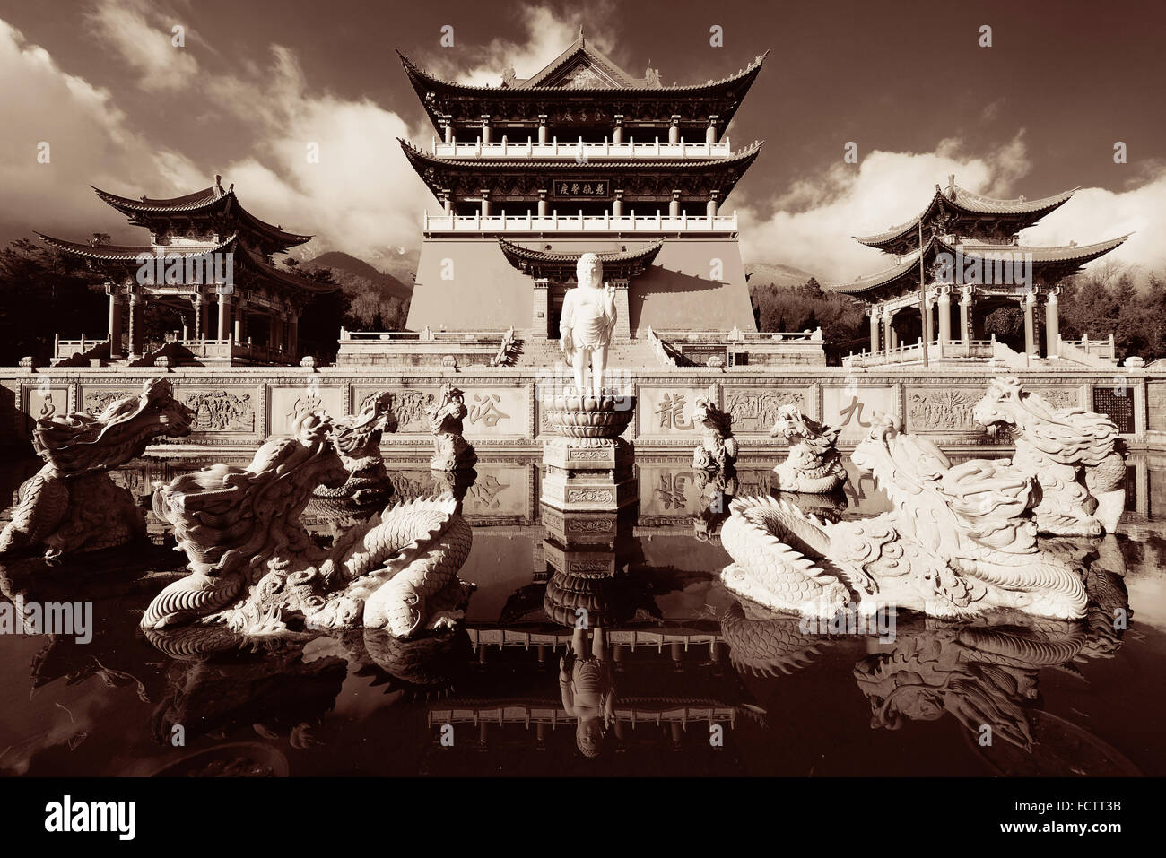 Chongsheng Monastery with dragon statue in Dali, Yunnan, China Stock ...