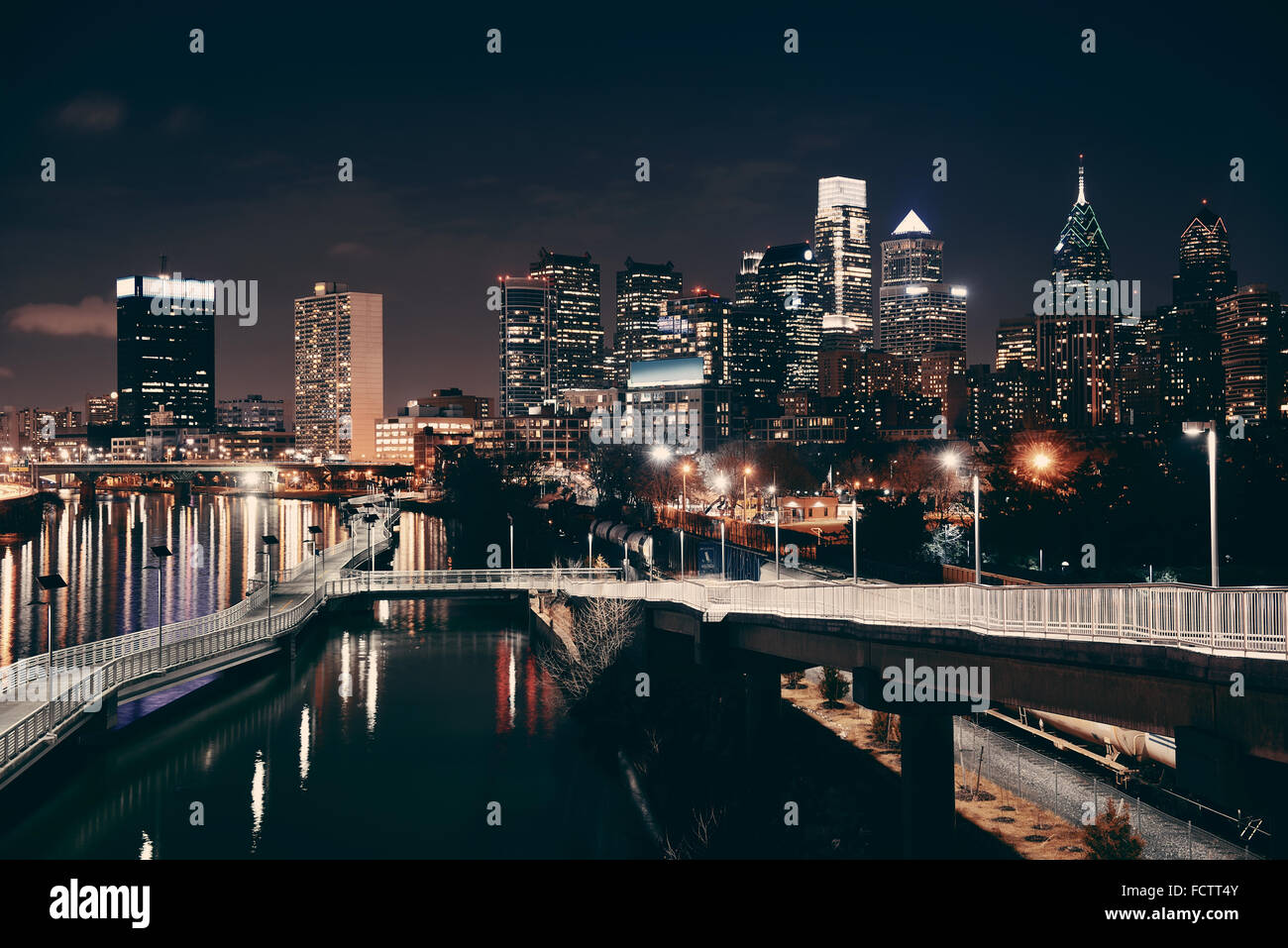 Philadelphia skyline at night with urban architecture Stock Photo - Alamy