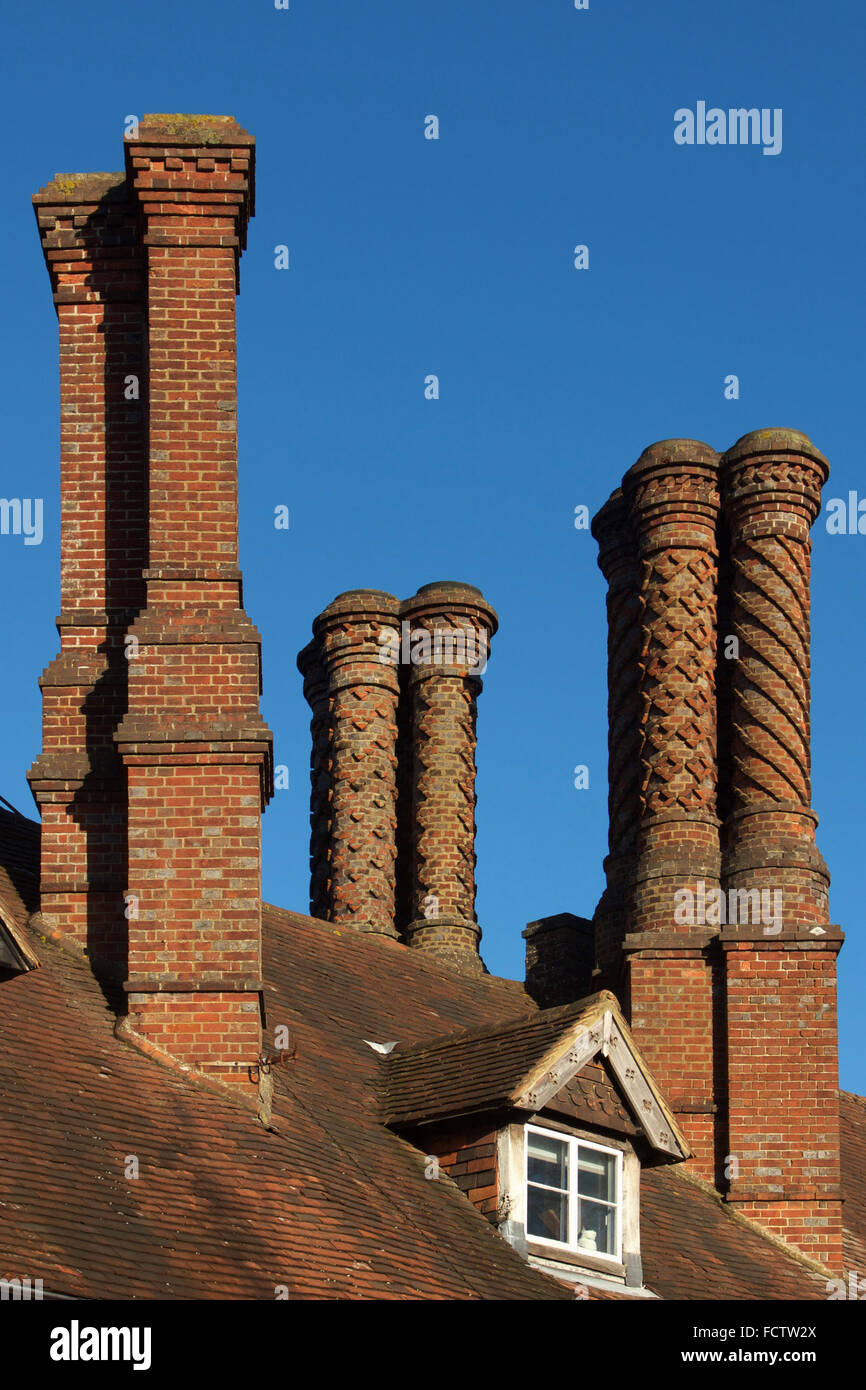 Chimneys on The Old Post House, in Albury, Surrey, UK - 19th century ...