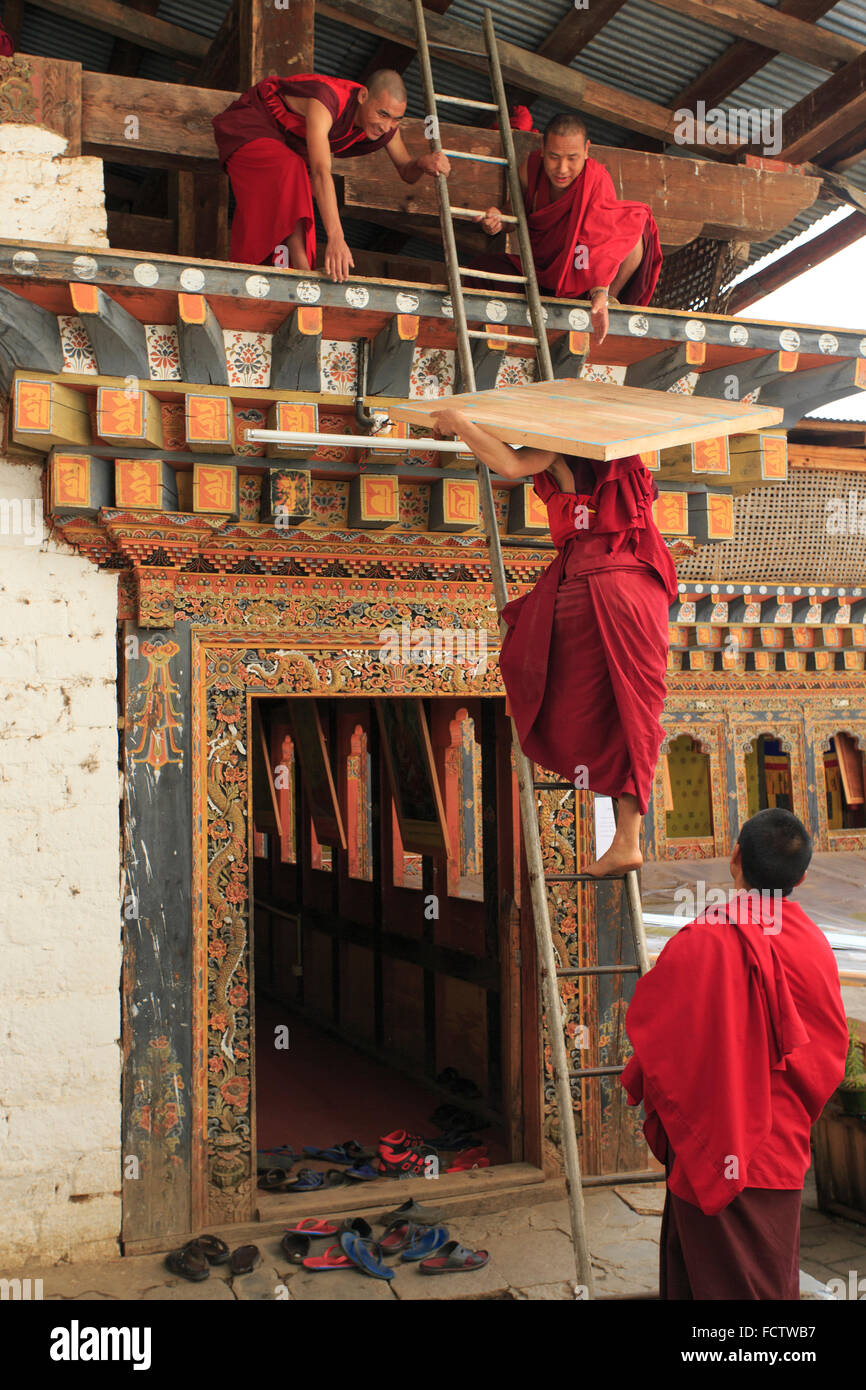 Four Monks in Bhutan Stock Photo - Alamy