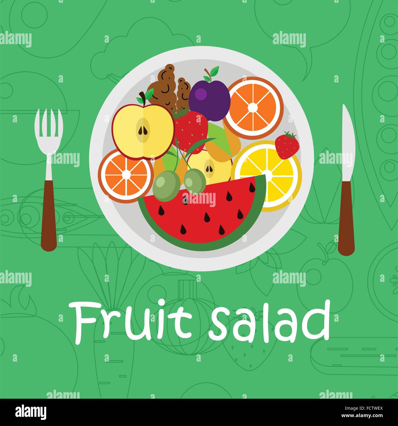 Fruits background in flat style. Colorful template for cooking ...
