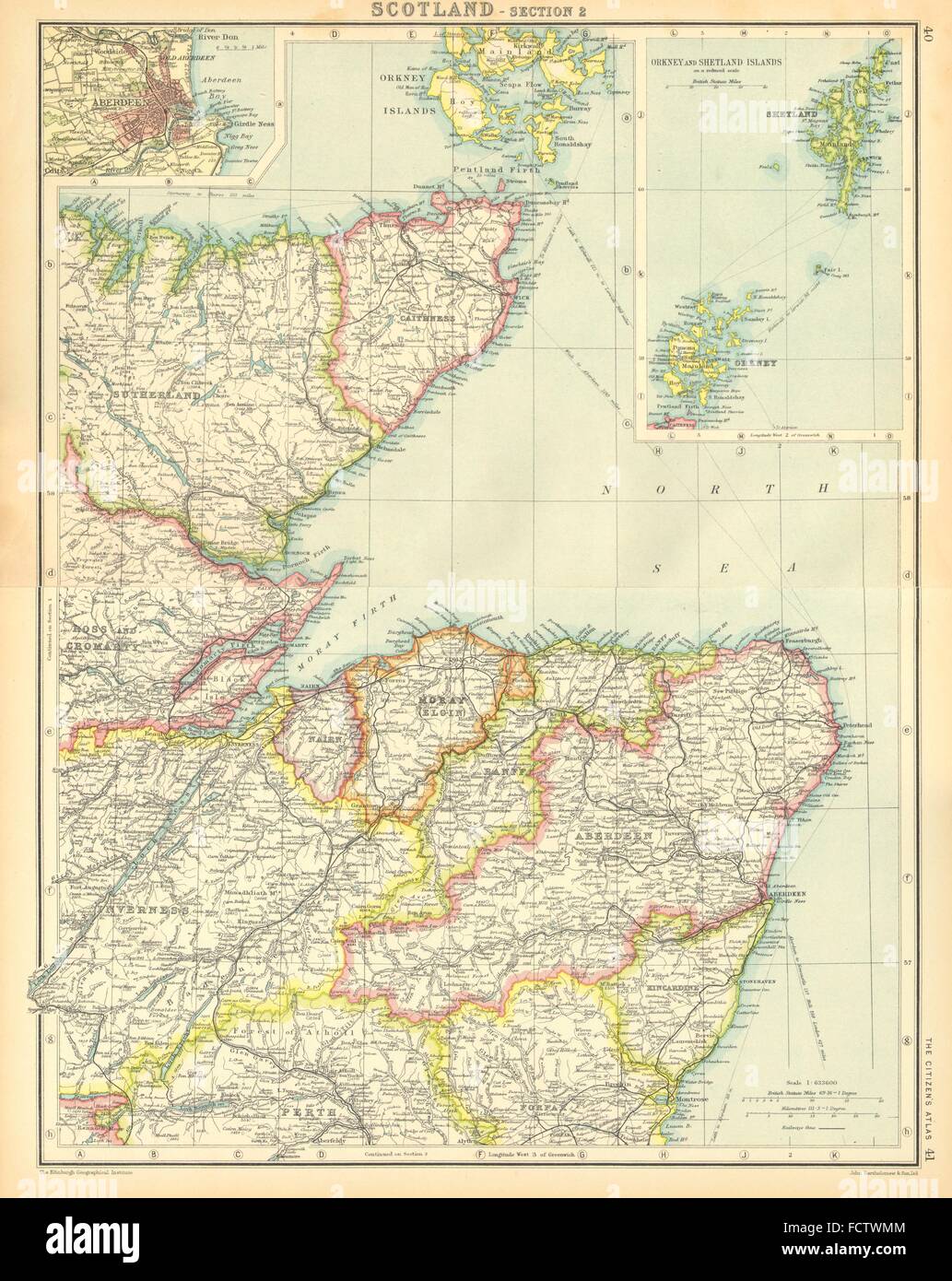 SCOTLAND NORTH EAST:Moray Firth.Orkneys Shetlands.Aberdeen.BARTHOLOMEW ...