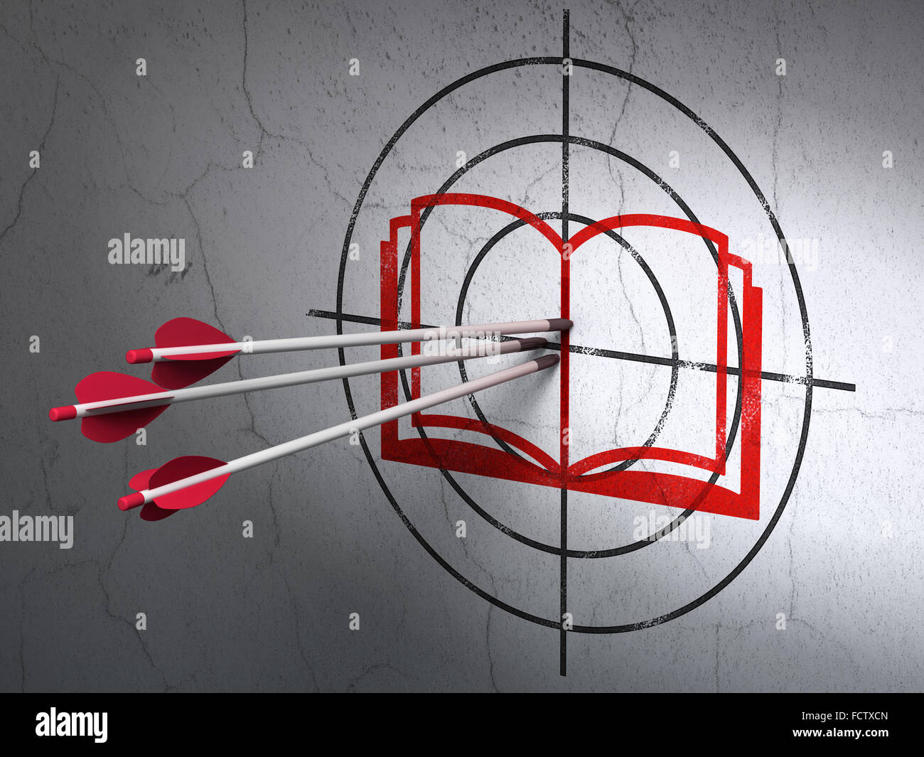 Science concept: arrows in Book target on wall background Stock Photo ...