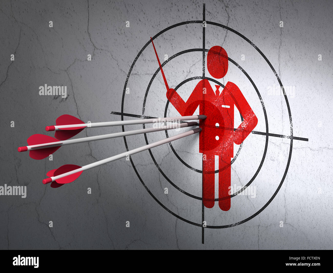 Studying concept: arrows in Teacher target on wall background Stock ...