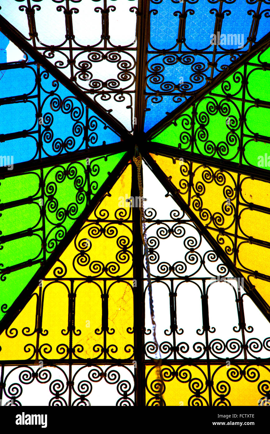 colorated glass and sun in morocco africa window and light Stock Photo ...