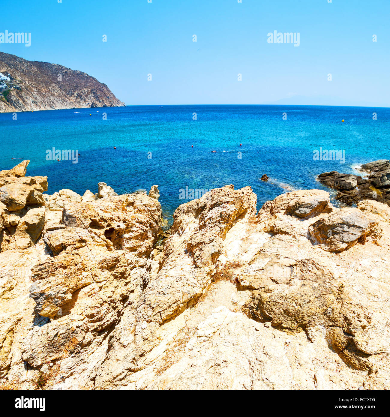 in greece the mykonos island rock sea and beach sky Stock Photo - Alamy