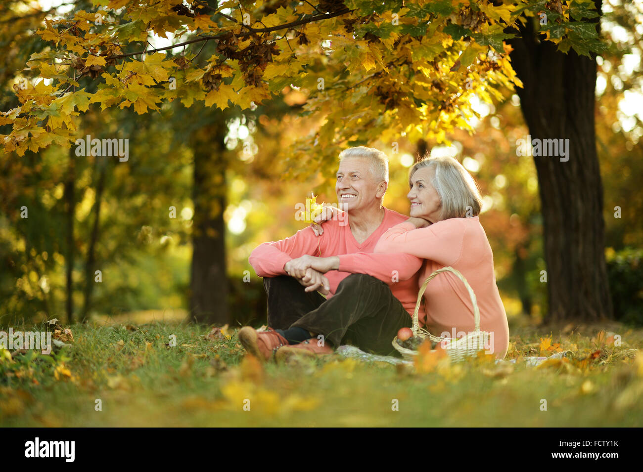 Couple in autumn park Stock Photo - Alamy
